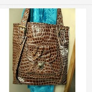 Gal | Bags | Gal Faux Alligator Tote Bag Brown Shoulder Purse | Poshmark